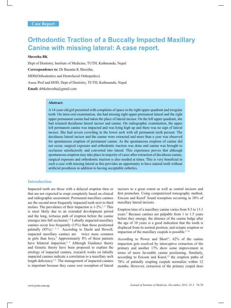 Orthodontic Traction of A Buccally Impacted Maxill | PDF | Orthodontics ...