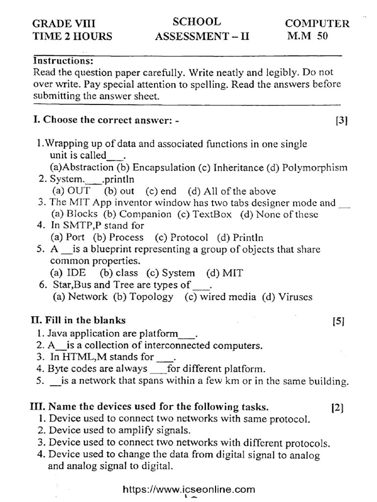 Icse Class 8 Assessment 2 Computer 150323 2023 | PDF