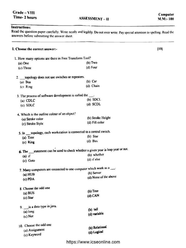 Icse Class 8 Assessment 2 Computer 290224 2024 | PDF
