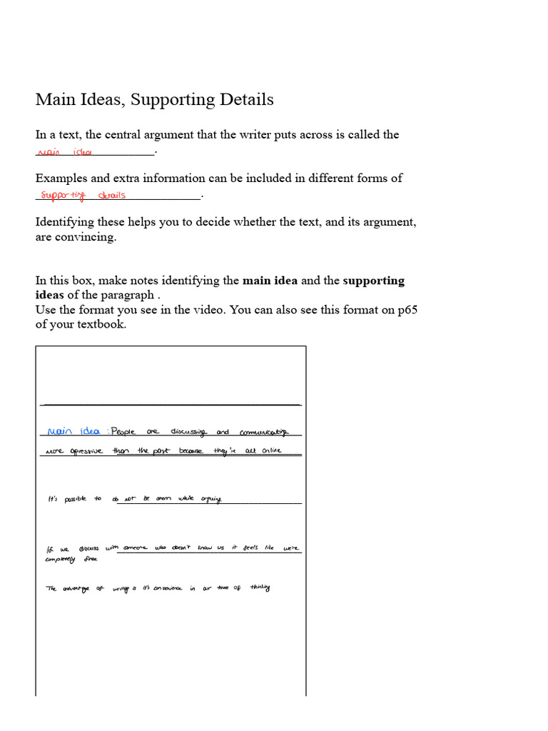 Main Ideas, Supporting Details GO | PDF
