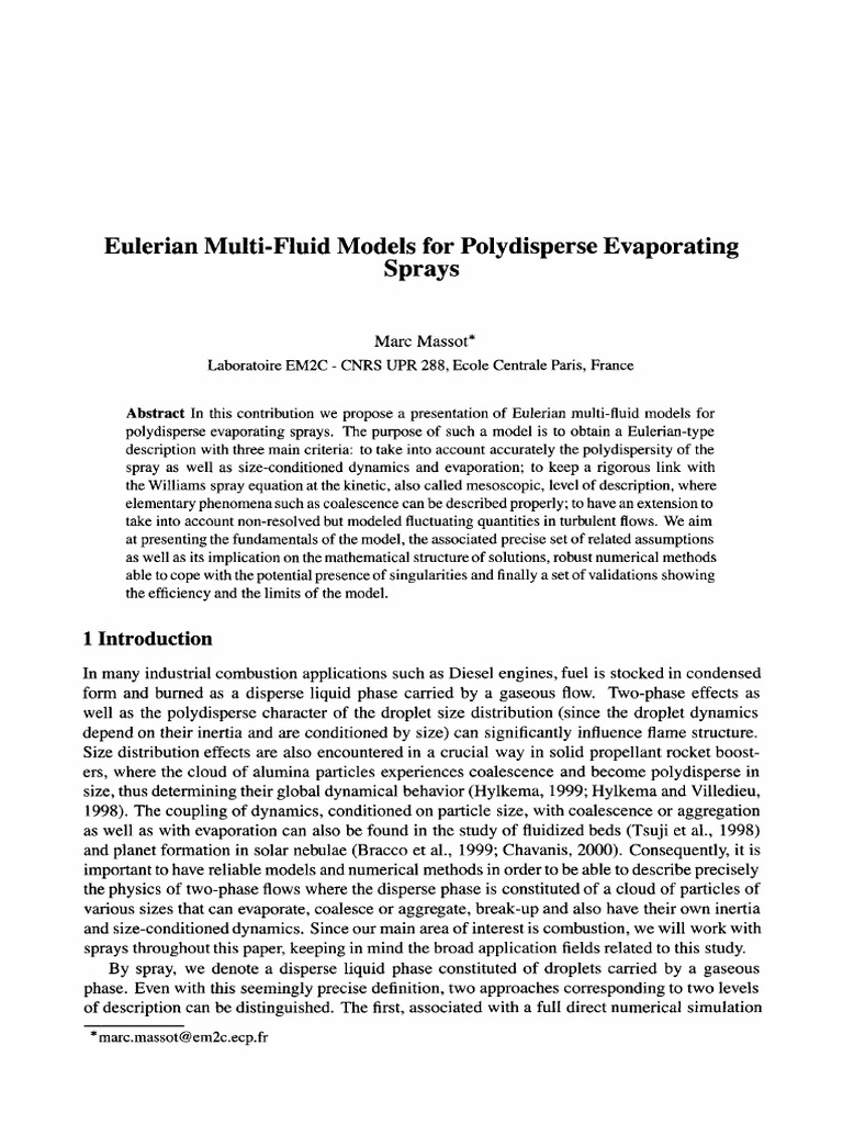 Eulerian Multifluid Models For Polydisperse Evaporating Sprays | PDF | Continuum Mechanics | Gases