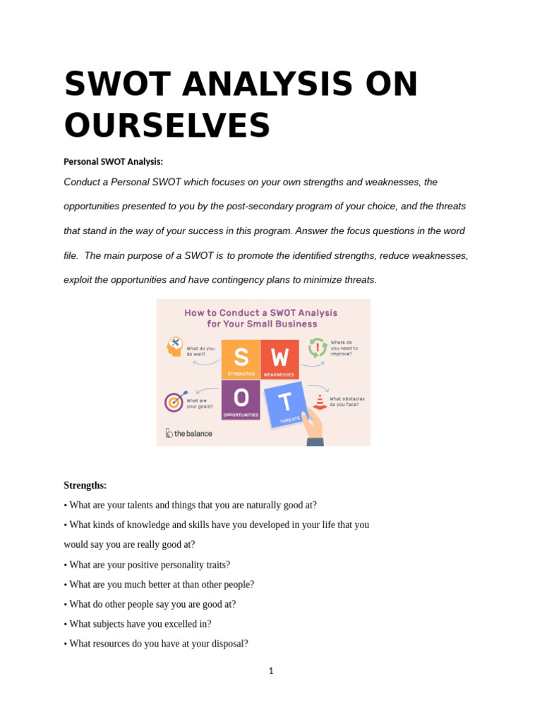SWOT ANALYSIS ON OURSELVES (BBB4M Assignment) | PDF