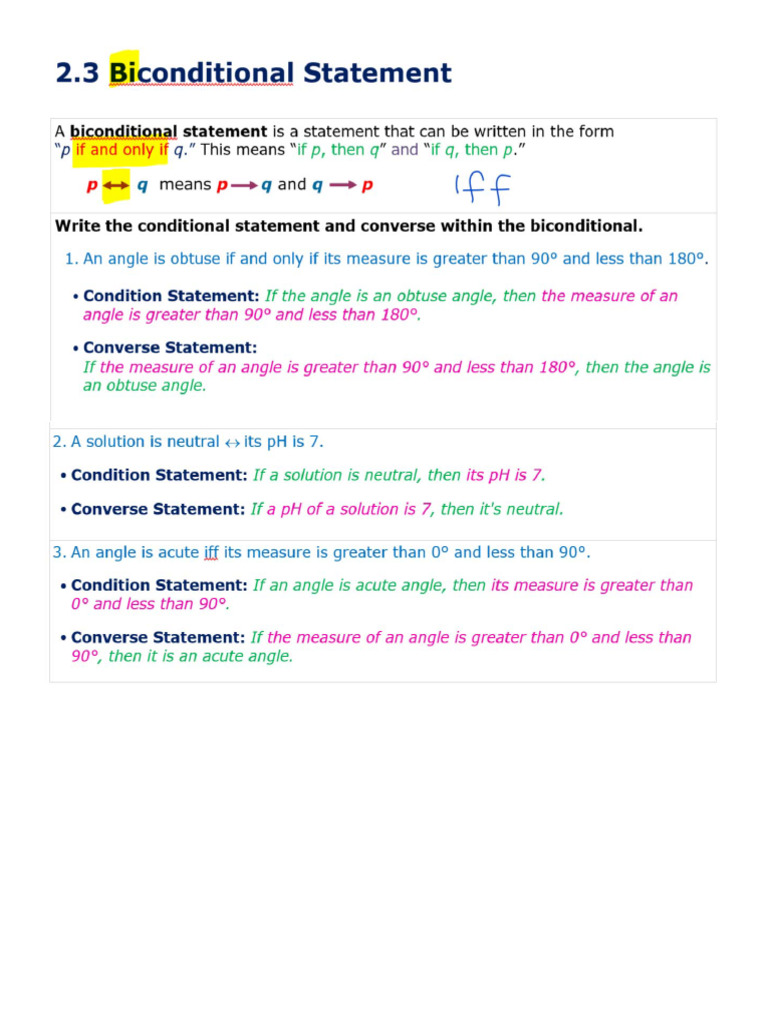 2.3 Biconditional Statements | PDF