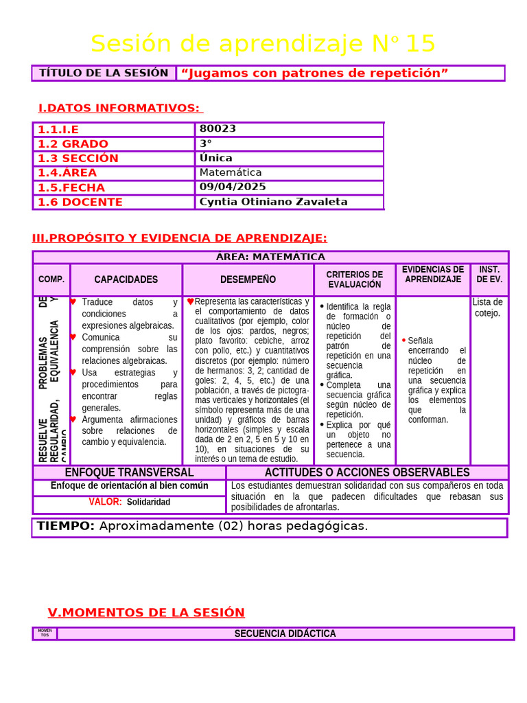 Sesión Jugamos Con Los Patrones de Repeticiòn | PDF | Aprendizaje ...