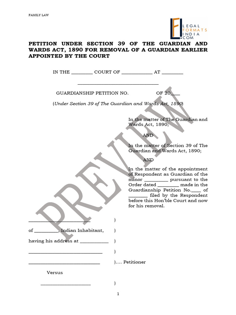 Petition for Guardian Removal Under Act | PDF | Legal Guardian | Justice