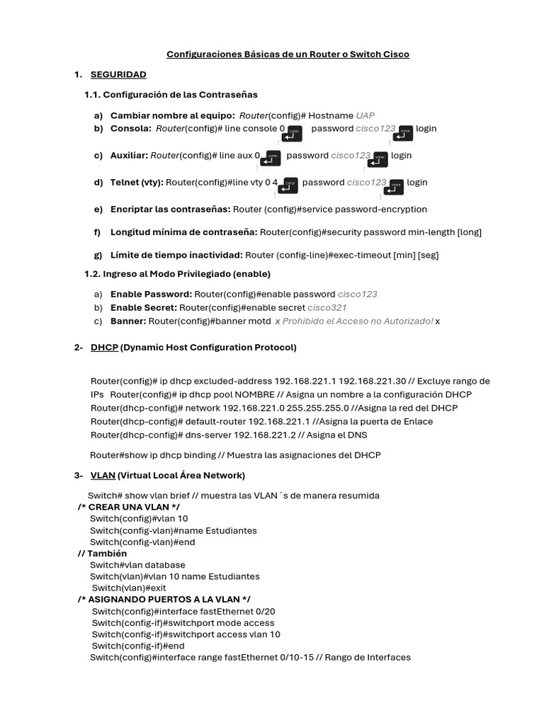 Configuraciones Básicas de un Router o Switch Cisco (1) | PDF | Internet | Protocolos de capa de red