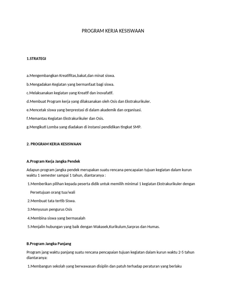 Program Kerja Kesiswaan | PDF