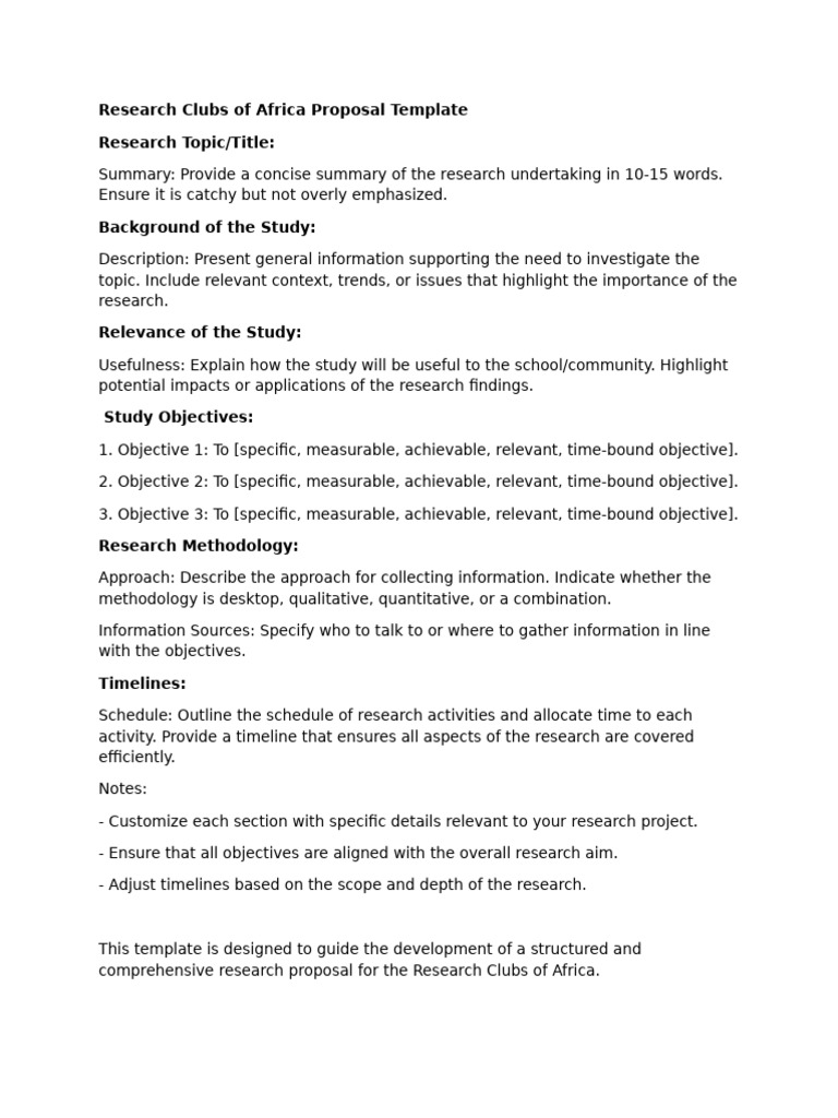 Research Clubs of Africa Proposal Template | PDF