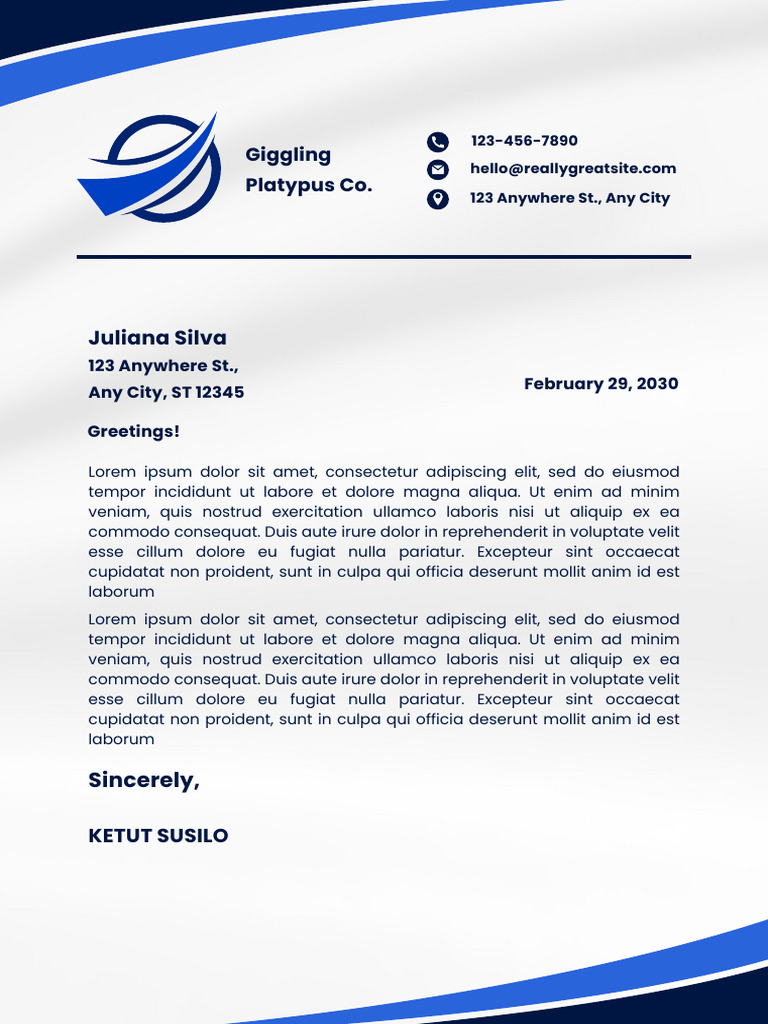 White and Navy Modern Letterhead | PDF