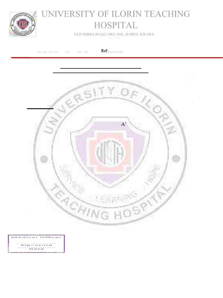 University of Ilorin Teaching Hospital Medical Fitness Certificate | PDF