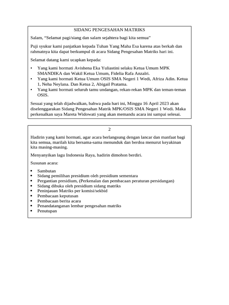 Sidang Pengesahan Matriks MPK/OSIS | PDF