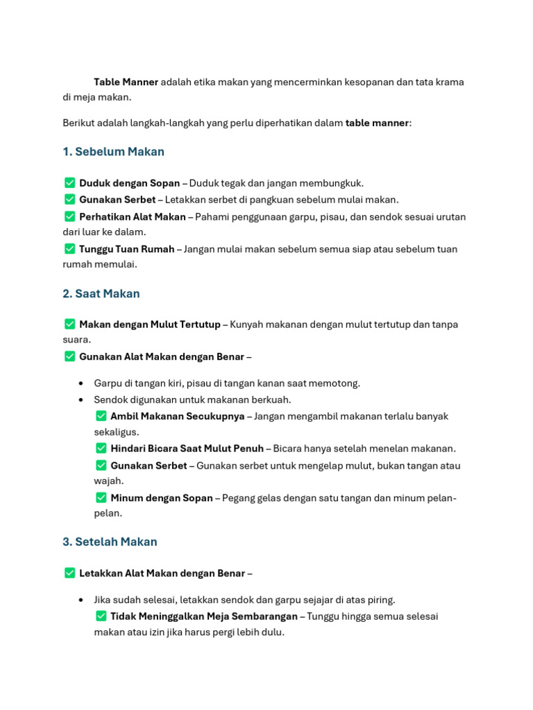 Panduan Lengkap Table Manner Formal | PDF