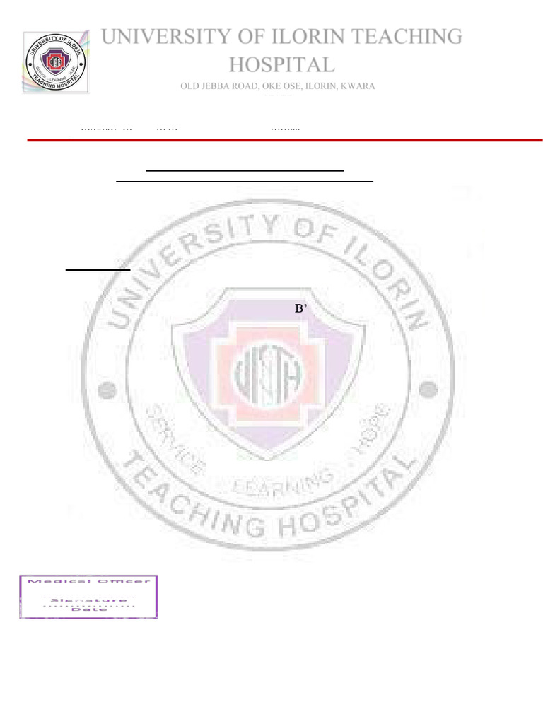 University of Ilorin Teaching Hospital Medical Fitness Certificate | PDF