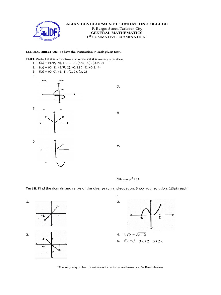 Gen Math Summative Test | PDF