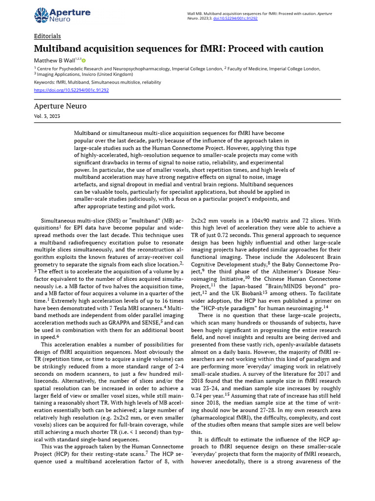 Caution in Multiband fMRI Use | PDF | Functional Magnetic Resonance ...