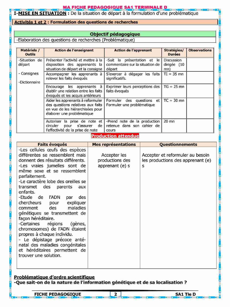 Fiche SA1 TLE D | PDF