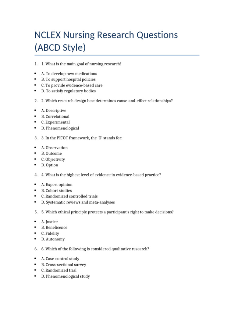 NCLEX Nursing Research Questions | PDF | Sampling (Statistics ...