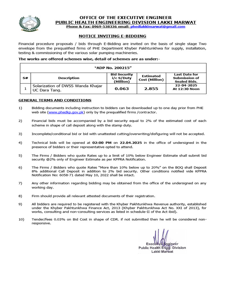 E-Bidding Notice for Solar Pumping Projects | PDF