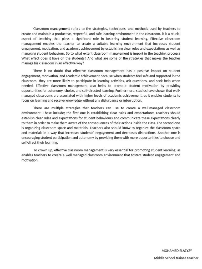 Essay Assignment of LA 4 | PDF | Classroom Management | Classroom