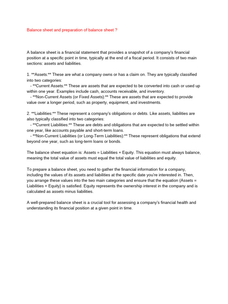 Balance Sheet and Preparation of Balance Sheet | PDF