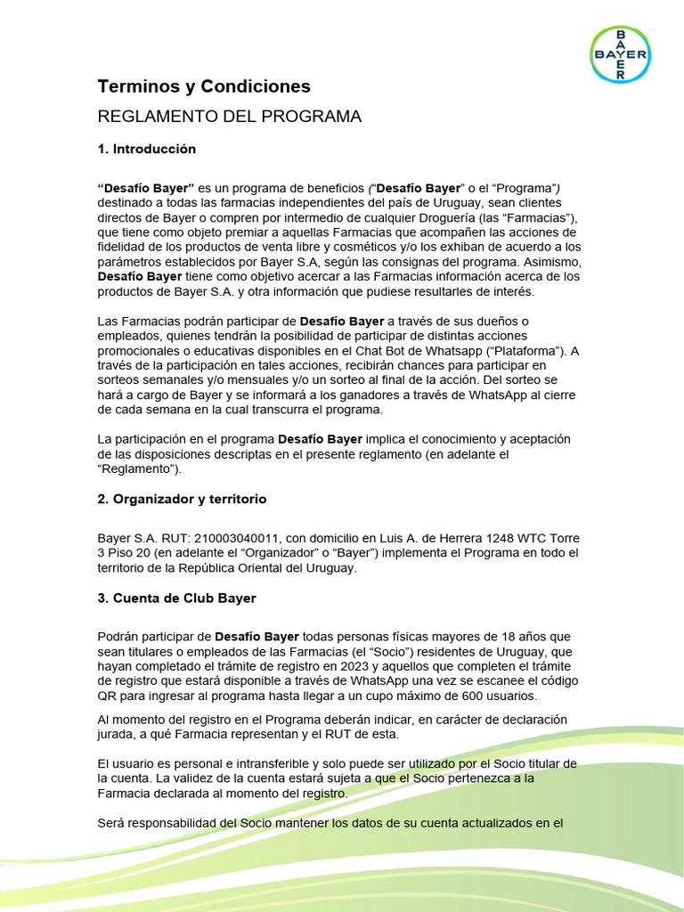 Bayer_Terminos_Condiciones_FINAL | PDF | Regulación