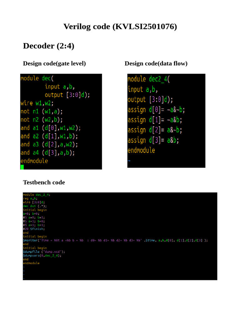 Verilog Decoder & XOR Gate Design Code | PDF