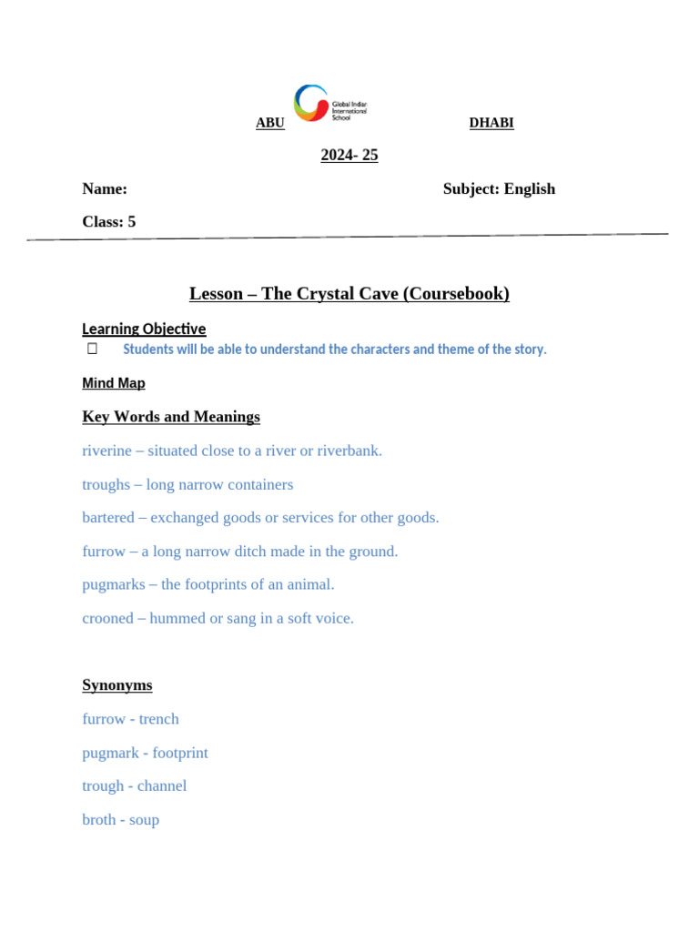 Crystal Cave Class 5 Questions & Answers | PDF