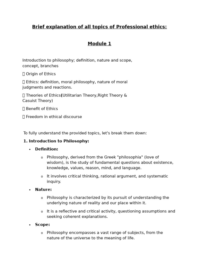 Brief Explanation of All Topics of Professional Ethics | PDF | Morality | Sustainability