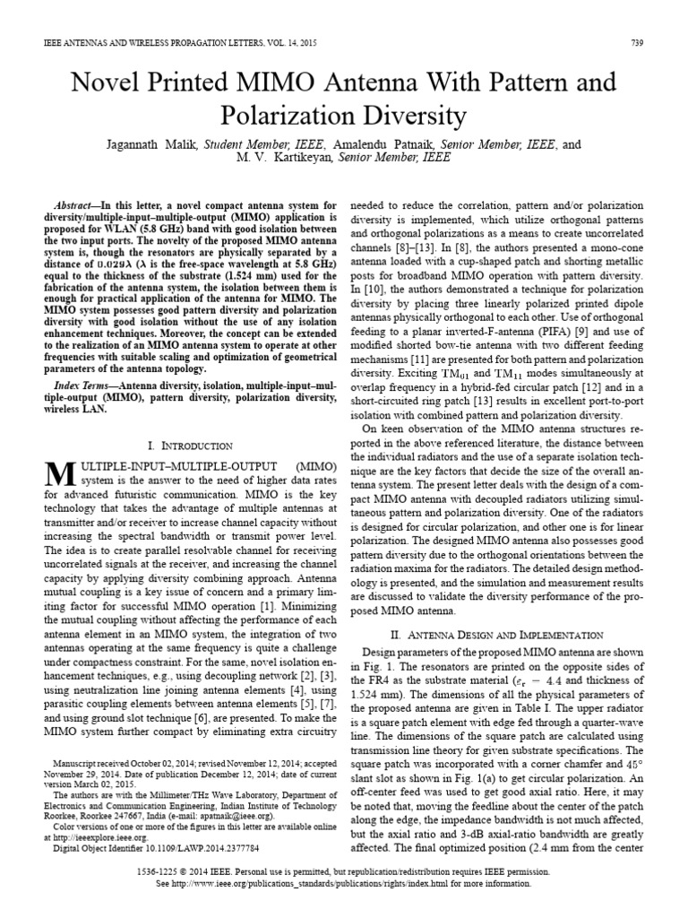 Novel Printed MIMO Antenna With Pattern and Polarization Diversity ...