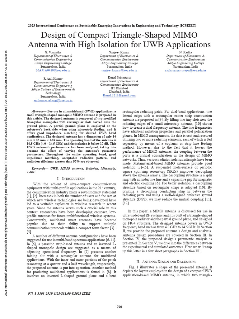 Design of Compact Triangle-Shaped MIMO Antenna With High Isolation for UWB Applications | PDF ...