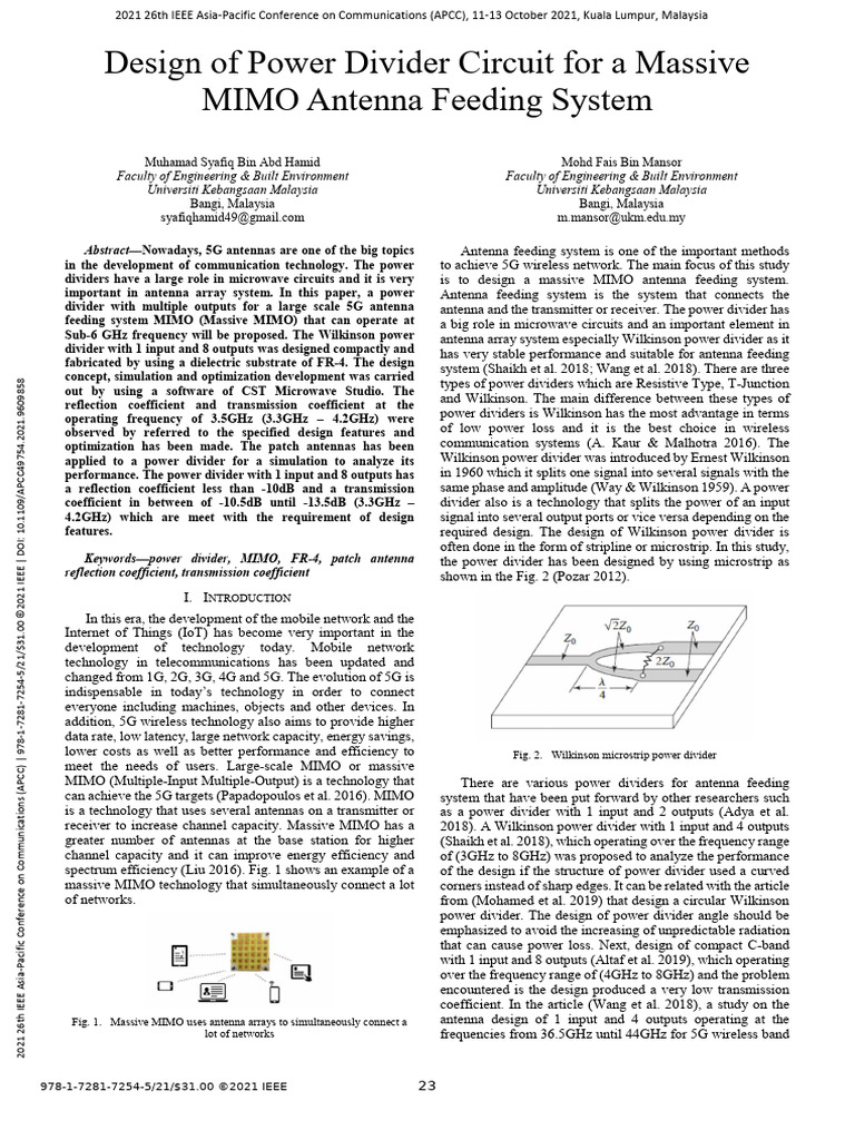 Massive MIMO Power Divider Design | PDF | Antenna (Radio) | Mimo