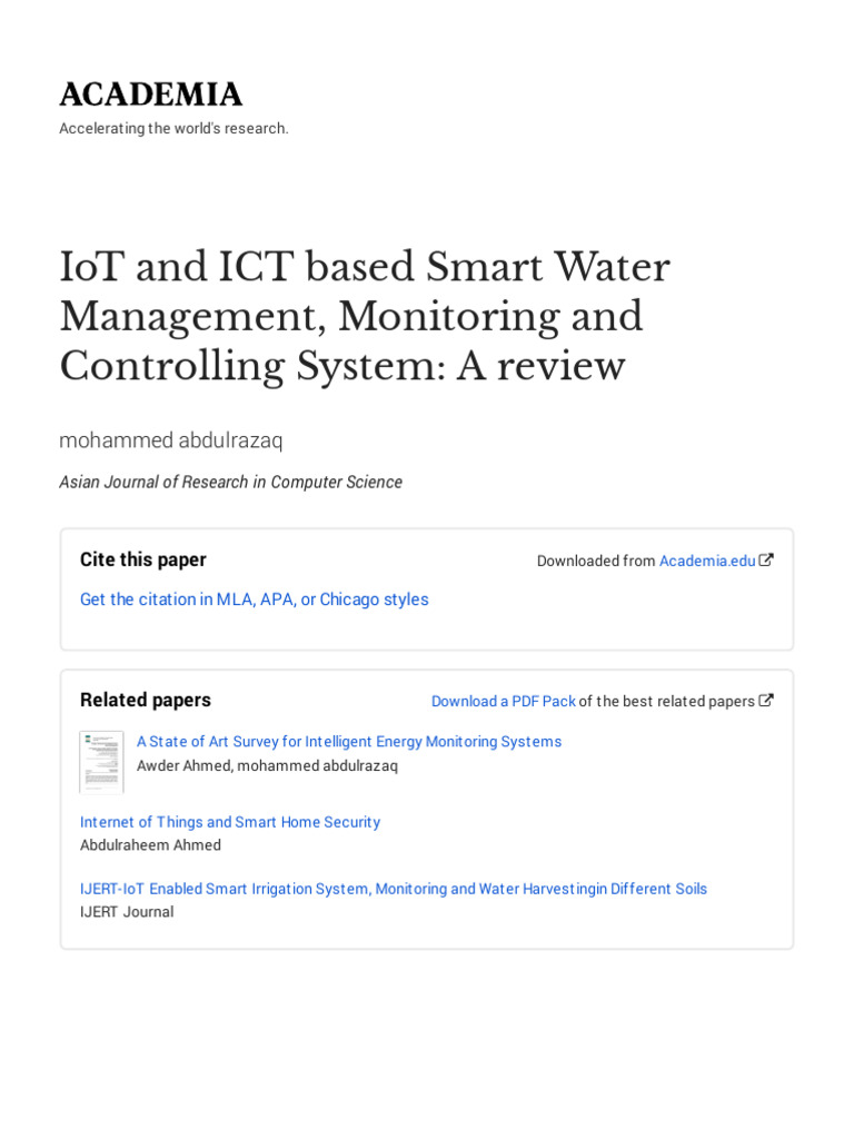 IoT and ICT Based Smart Water Management and Control System | PDF ...