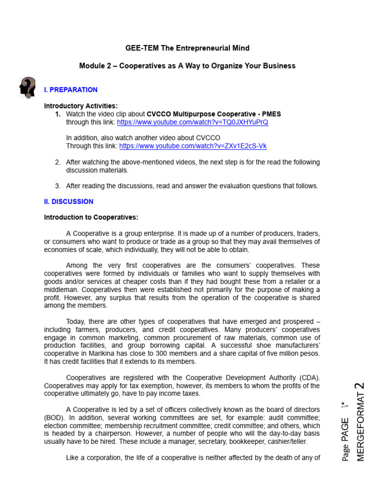 Module 2. Cooperative As 1 Way To Organize A Business | PDF | Cooperative | Interest