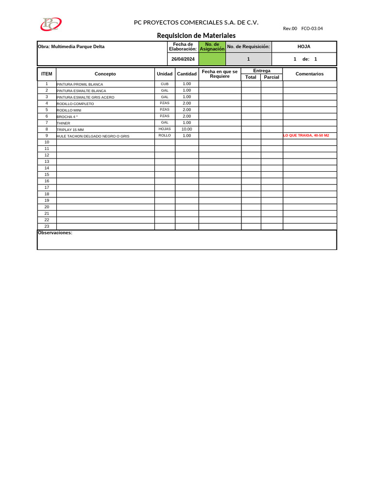 Req Material 1 Multimedia Parque Delta | PDF