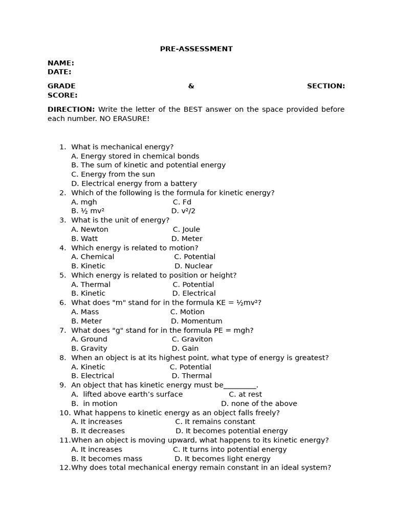 Understanding Mechanical Energy Concepts | PDF | Potential Energy ...
