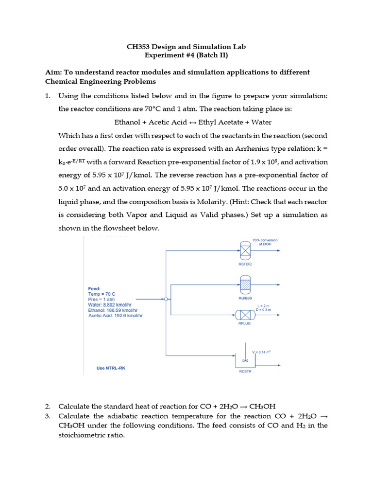 CH353 Exercise Problem 4 Batch II | PDF | Chemical Reactor | Stoichiometry