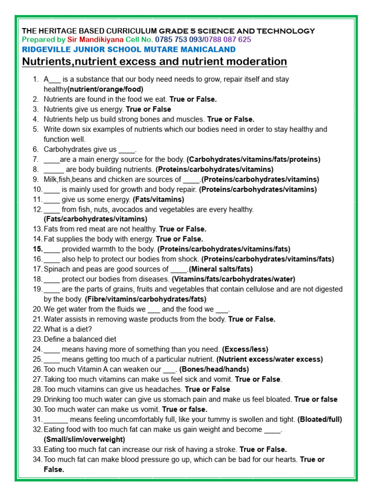 Grade 5 Nutrition and Nutrients Guide | PDF | Foods | Vitamin
