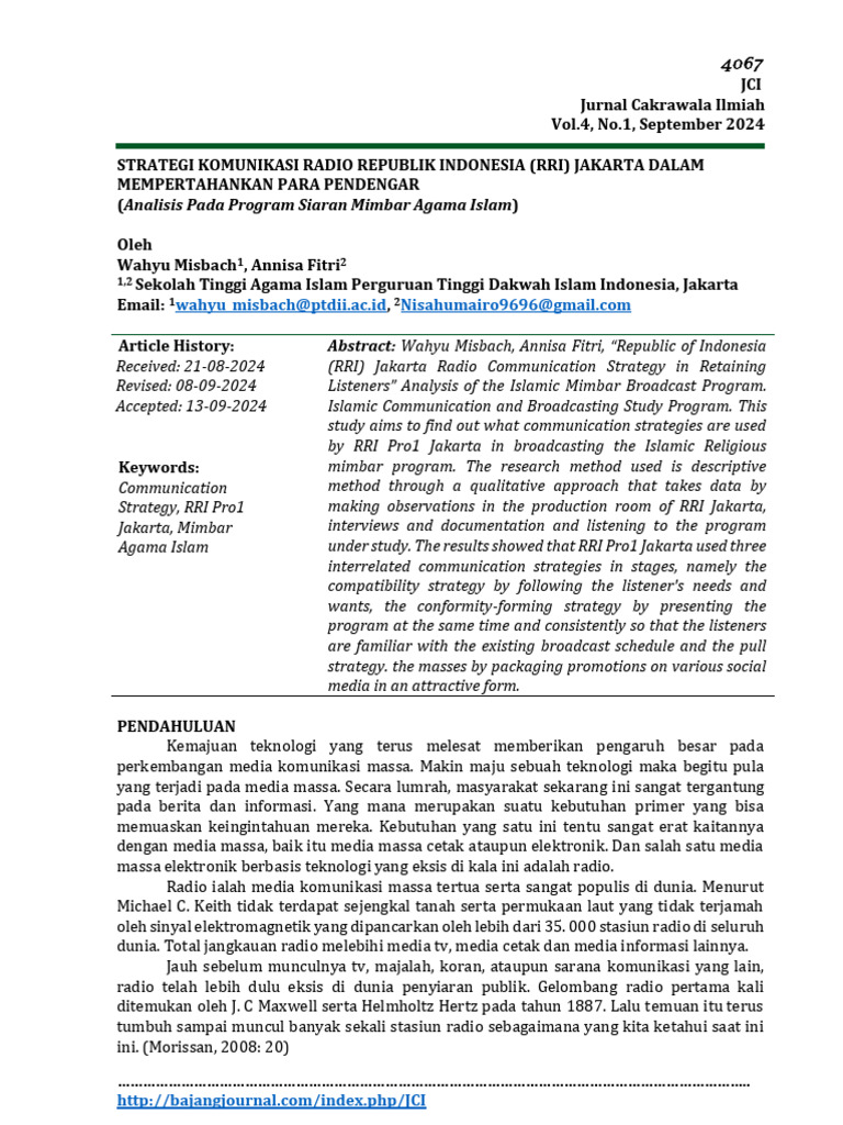STRATEGI KOMUNIKASI RADIO REPUBLIK INDONESIA (RRI) JAKARTA DALAM MEMPERTAHANKAN PARA PENDENGAR | PDF