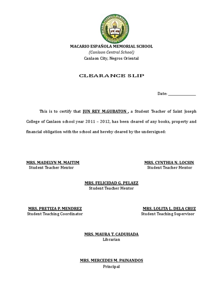 Clearance Slip | PDF