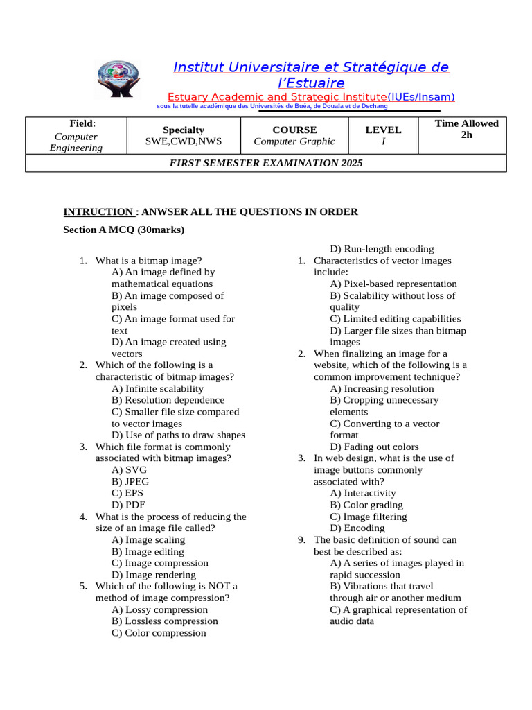 Computer Grahic EXAM I | PDF | Data Compression | Video