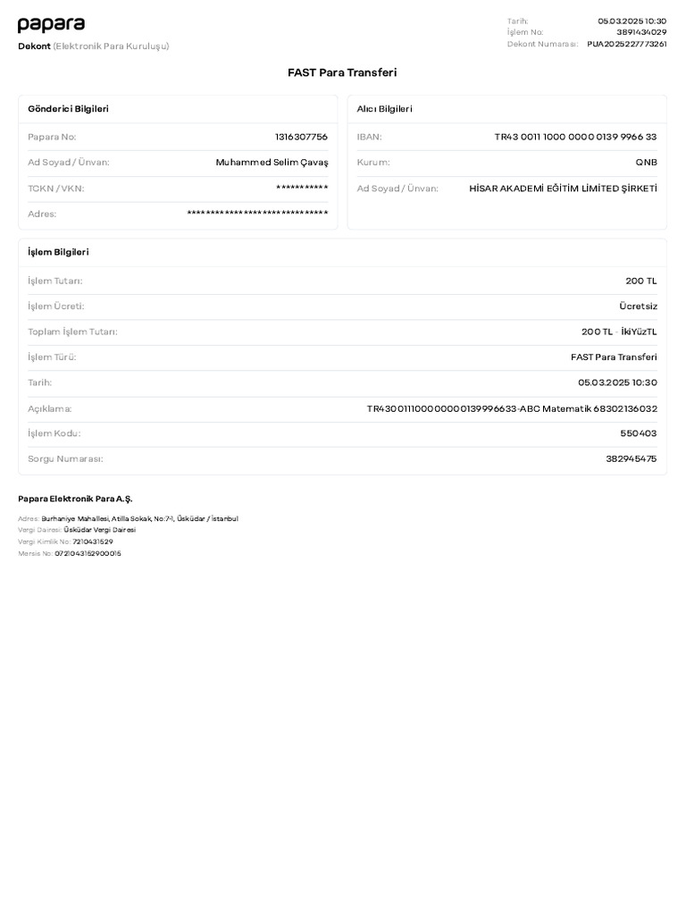 Dekont 3891434029 | PDF