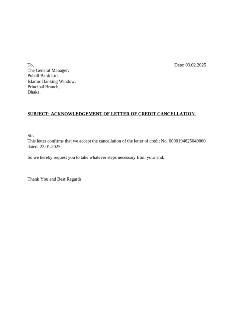 LC Cancellation Letter PDF | PDF