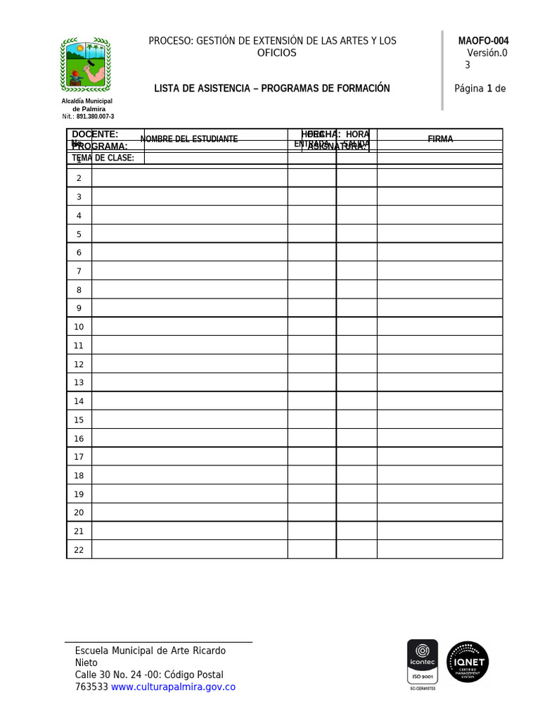 Maofo-004 Lista de Asistencia - Programas de Formación | PDF