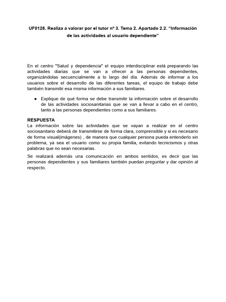 UF0128. Realiza A Valorar Por El Tutor #3. Tema 2. Apartado 2.2. "Información de Las Actividades ...