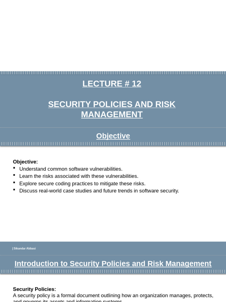 Lecture#12 - Security Policies and Risk Management | PDF | Information Security | Risk
