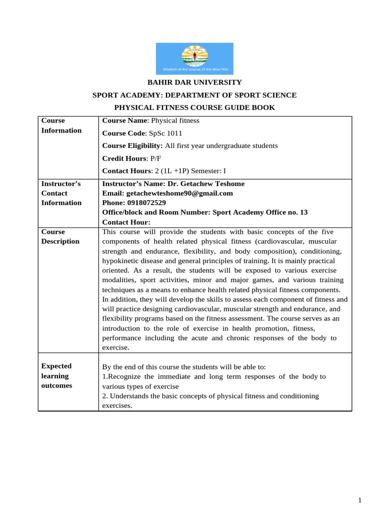 Physical Fitnes Course Guide Book | PDF | Physical Fitness ...