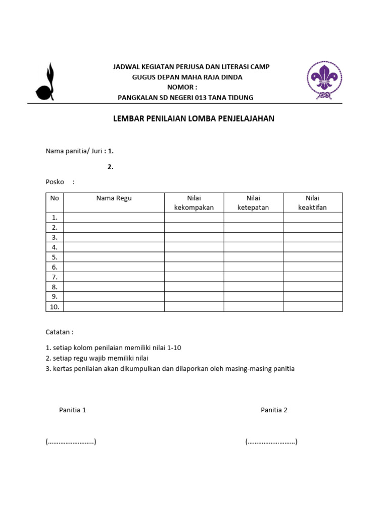 Lembar Penilaian Lomba | PDF
