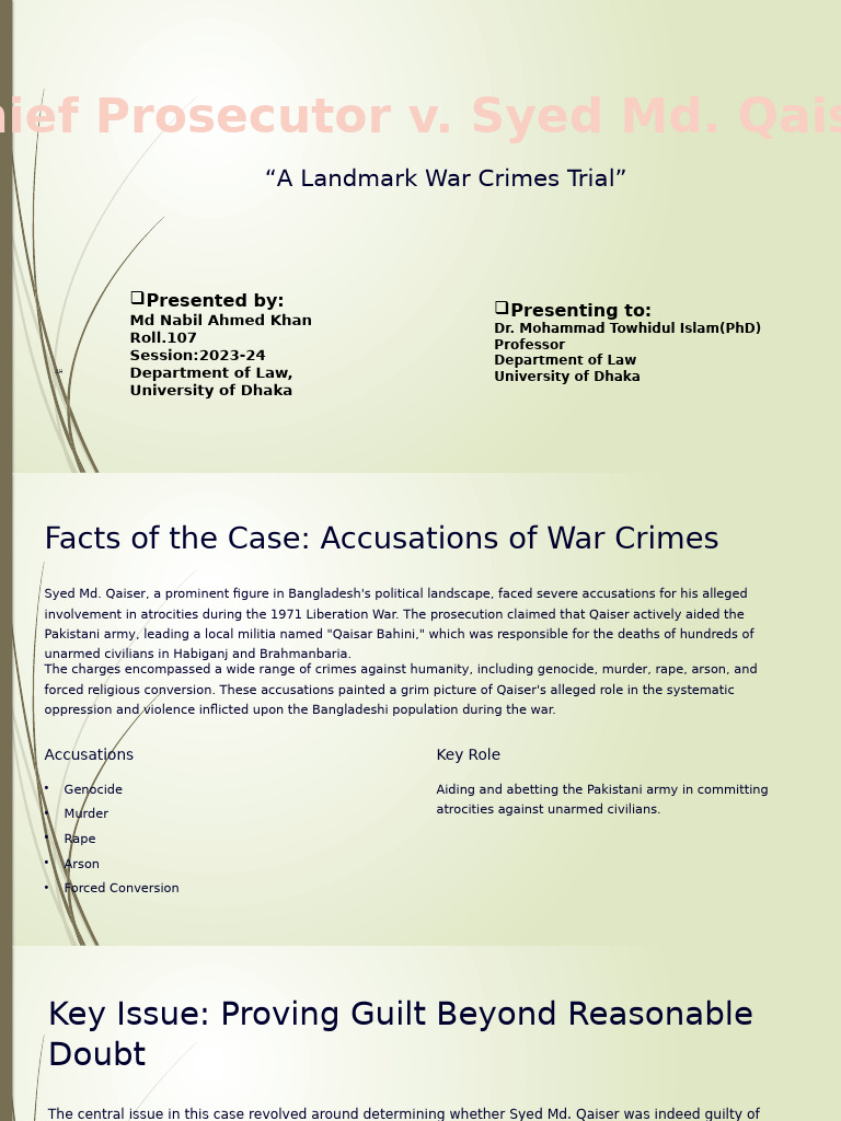 Chief Prosecutor v Syed Md Qaiser a Landmark War Crimes Trial | PDF ...