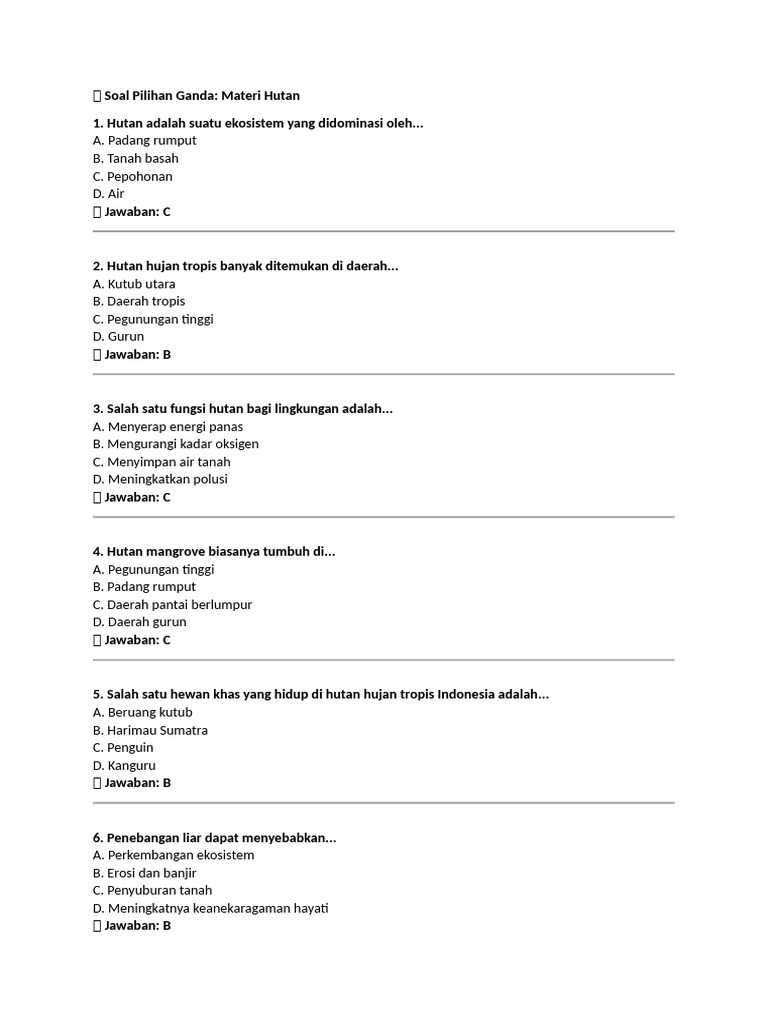 Soal Latihan Materi Hutan | PDF