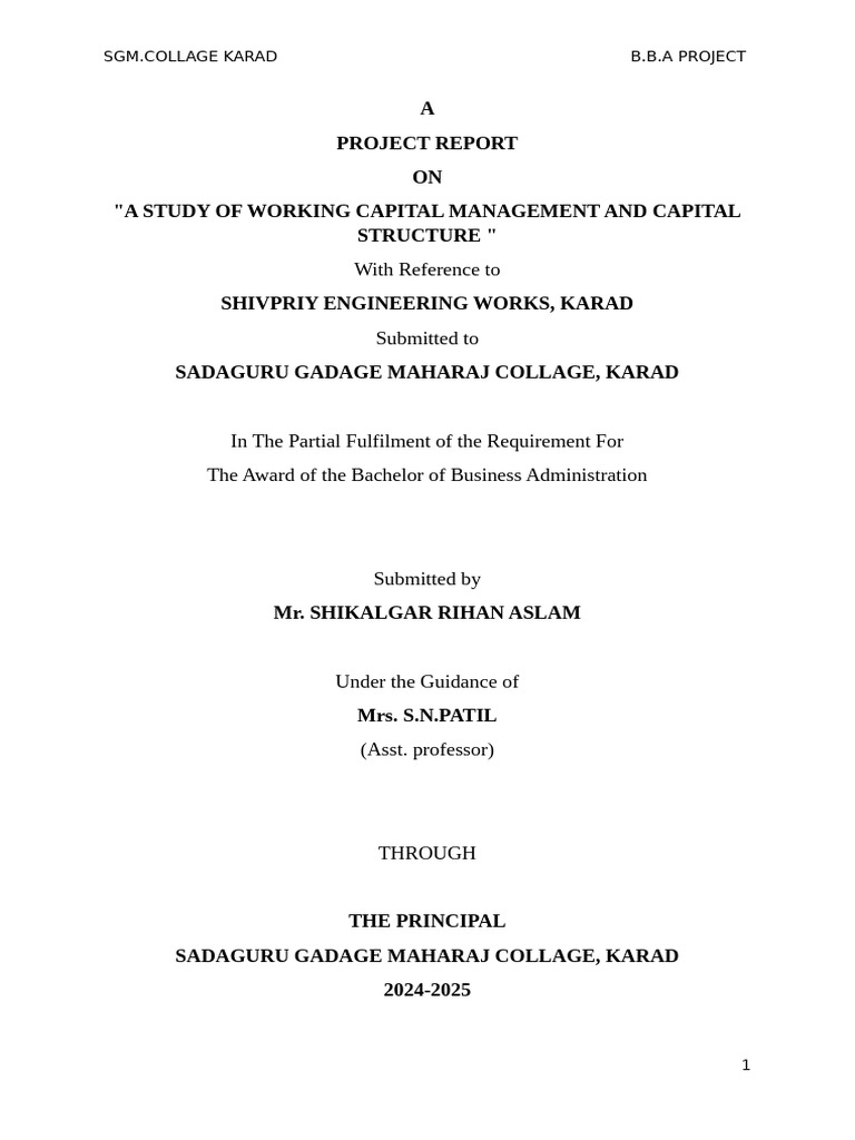 Rihan Project 2025 Shivpriy | PDF | Working Capital | Steel